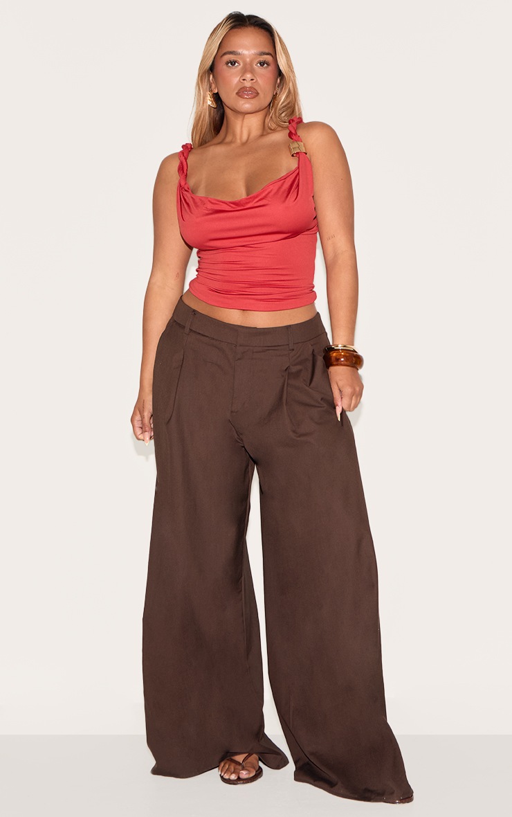 Shape Red Cowl Neck Twisted Gold Trim Strap Top | Shape | PLT