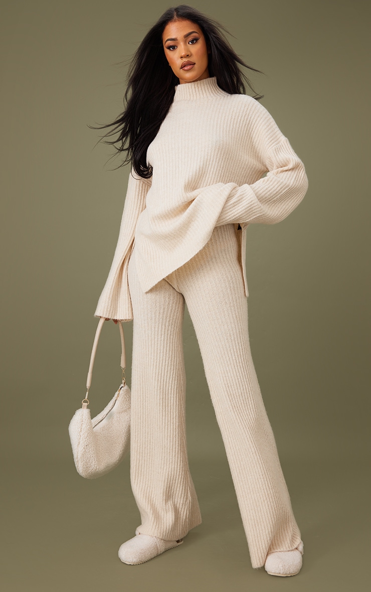 Tall Oatmeal Luxe Rib Knit Oversized Jumper | Tall | PLT