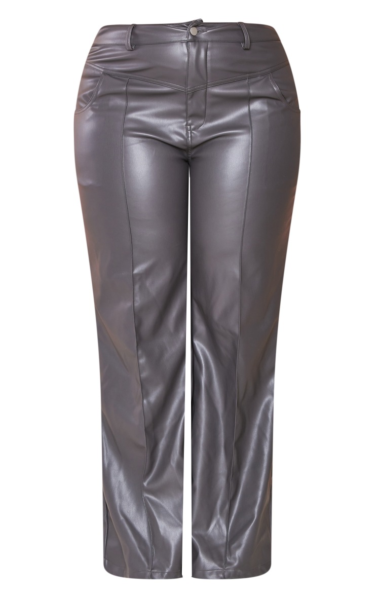 Plus Charcoal Faux Leather Seam Wide Leg Pants | Plus Size ...