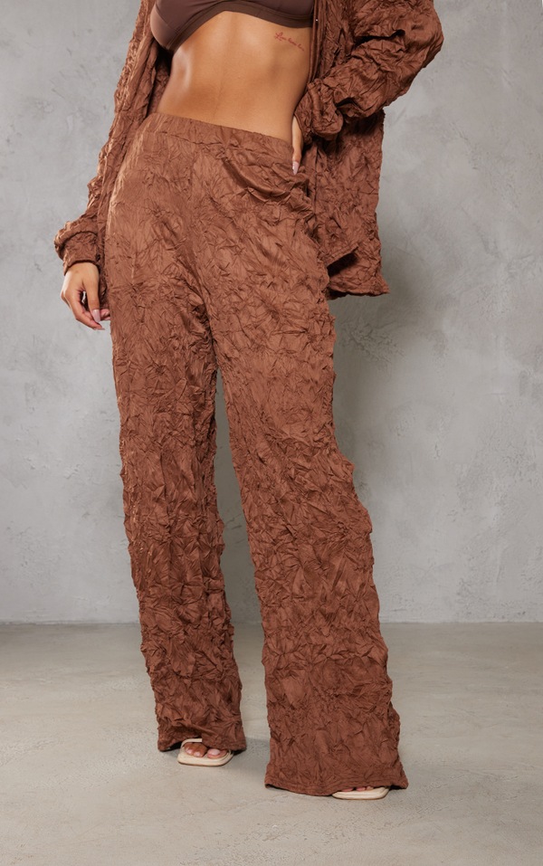 Chocolate Crinkle Textured Wide Leg Pants | Co-ords | PrettyLittleThing AUS