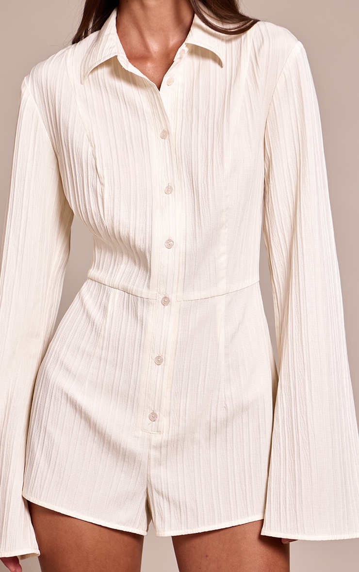 Cream Texture Button Down Romper | Dresses | PLT