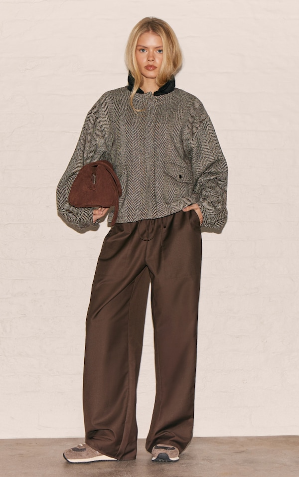 Monochrome Herringbone Contrast Collar Jacket | Outerwear ...