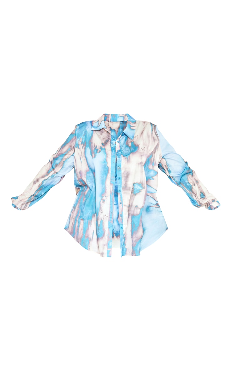 Plus Blue Texture Print Oversized Shirt | PrettyLittleThing USA