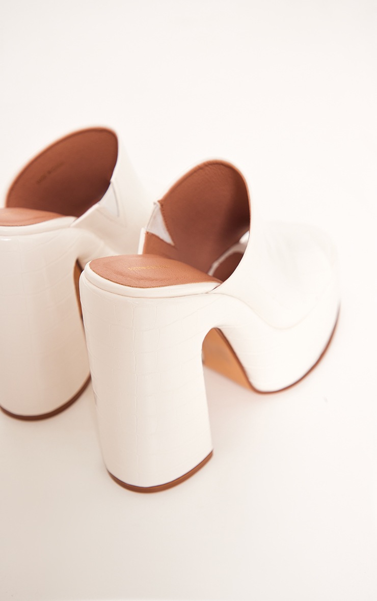 White PU Chunky Platform Heeled Mules | Footwear | PLT