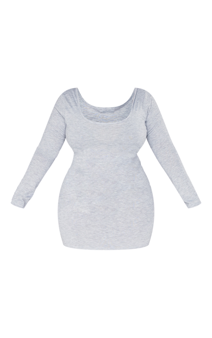 Plus Grey Scoop Neck Long Sleeve Bodycon Dress | PrettyLittleThing