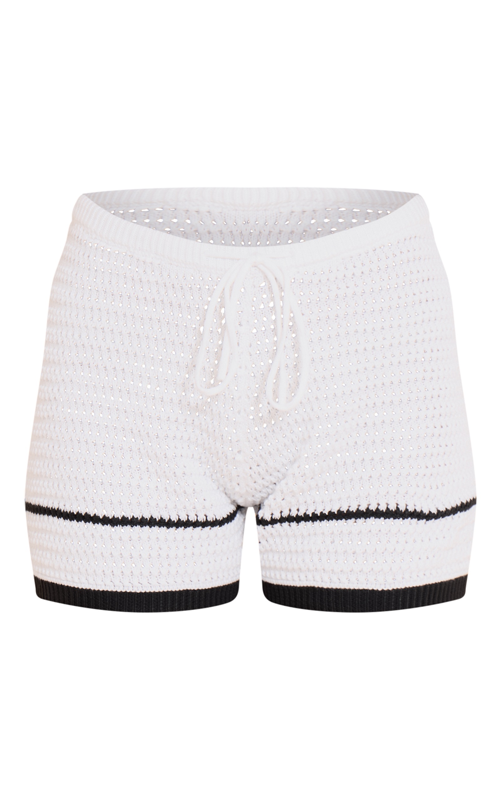 Petite White Knitted Crochet Drawstring Shorts | Petite | PLT