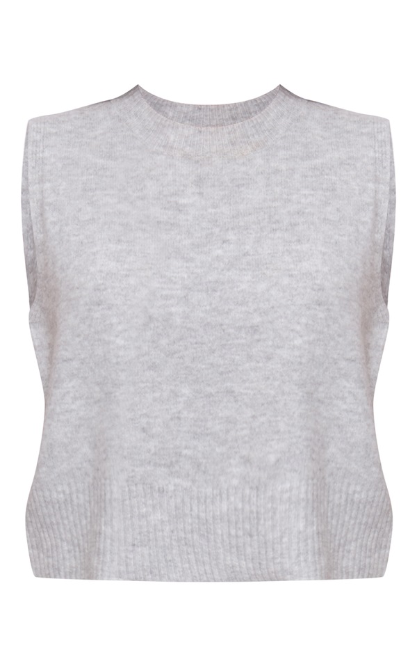 Ash Grey Marl Knit High Neck Sleeveless Crop Top | Knitwear ...
