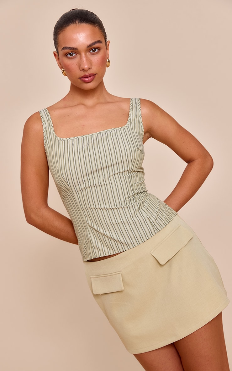 Top Long Vert À Rayures Et Col Carré | Tops | PrettyLittleThing FR