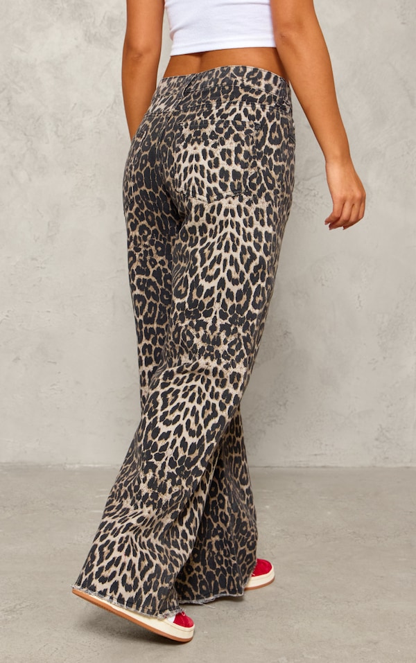 Petite Brown Leopard Print Denim Wide Leg Jeans | Petite ...