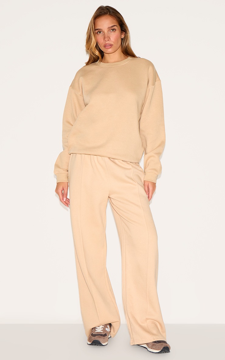 Beige Seam Detail Wide Leg Jogger | Sweat | PrettyLittleThing