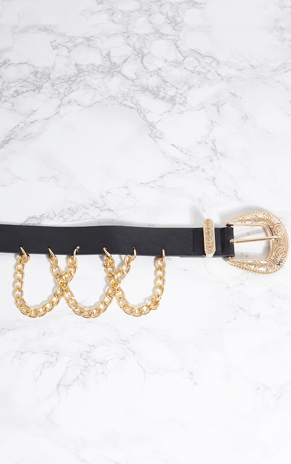 Black Western Buckle Chain Drop Belt | PLT