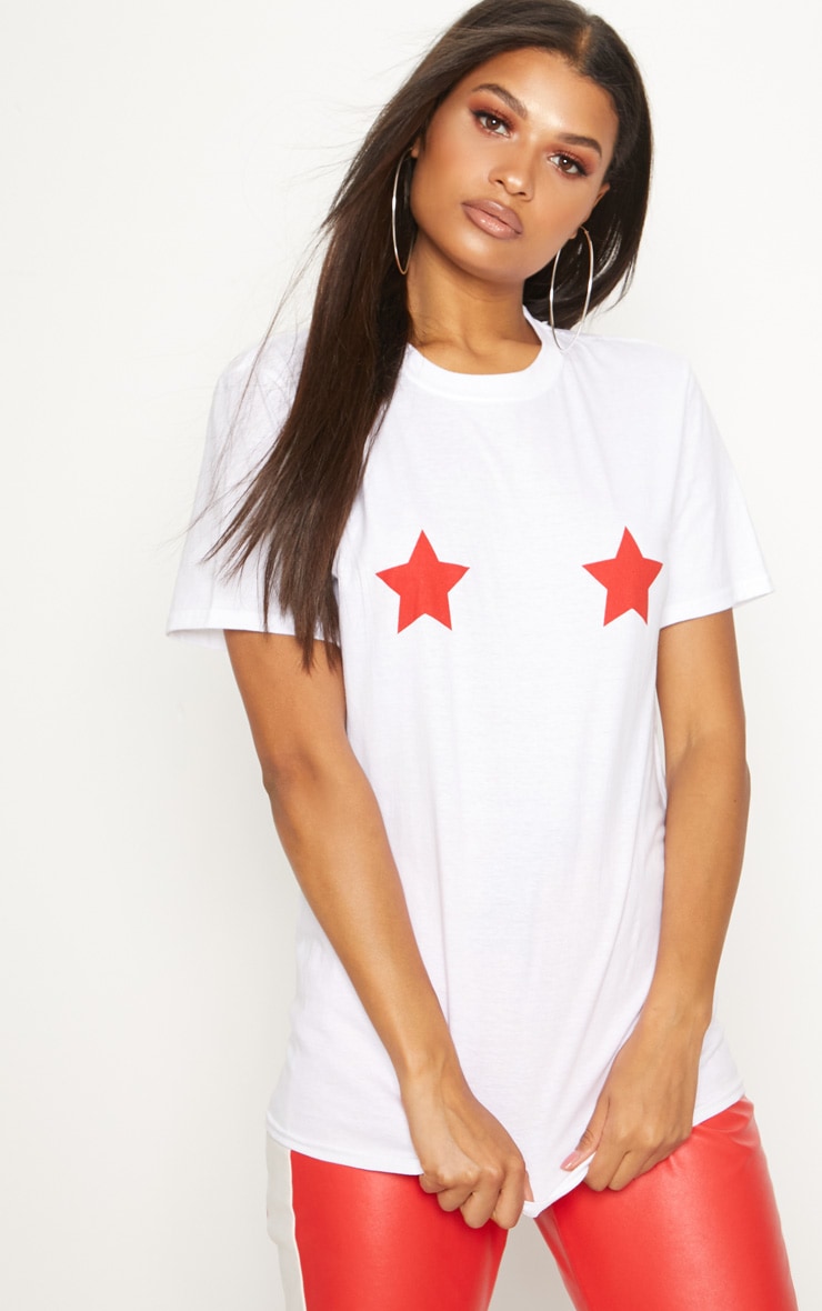 Red Star Print Oversized T Shirt | PrettyLittleThing USA