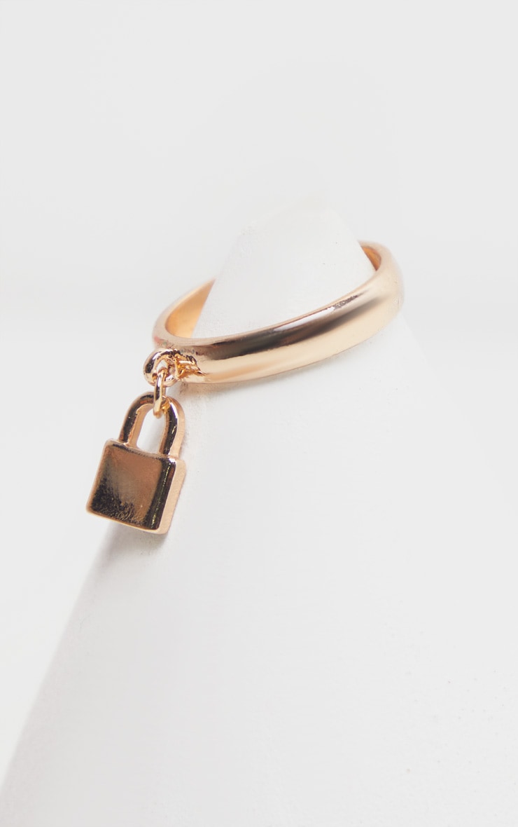 Gold Padlock Charm Ring | Accessories | PrettyLittleThing AUS