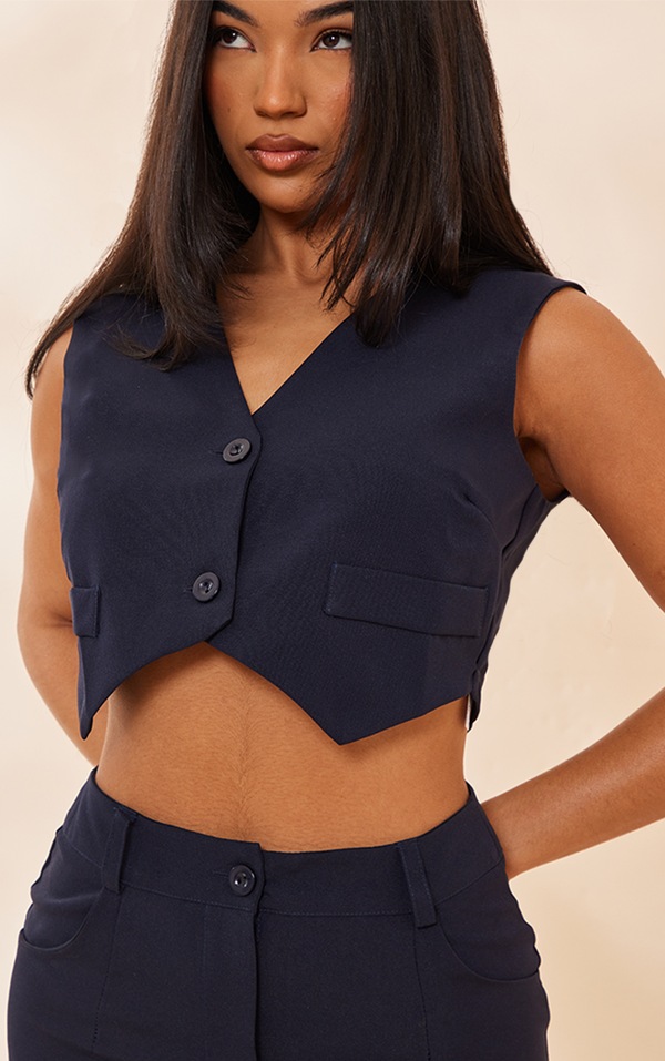 Navy Woven Button Up Waistcoat | Co-ords | PLT UAE