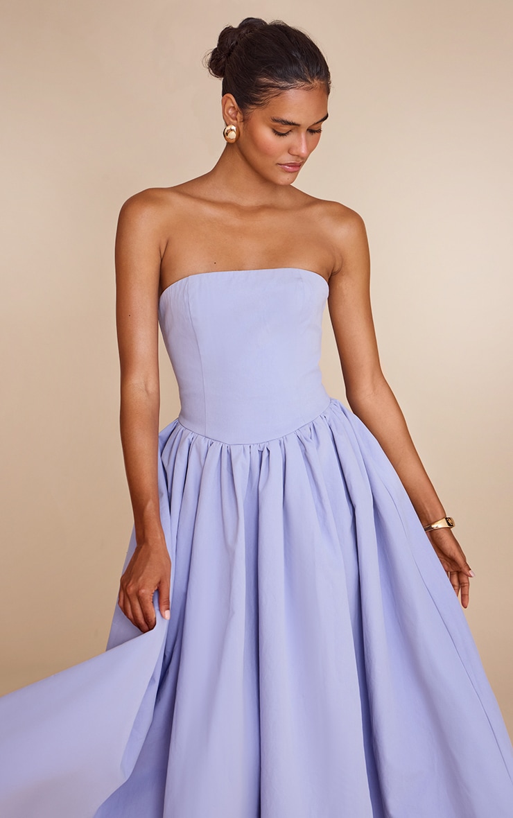Cornflower Blue Woven Bandeau Skater Midaxi Dress | Dresses | PLT
