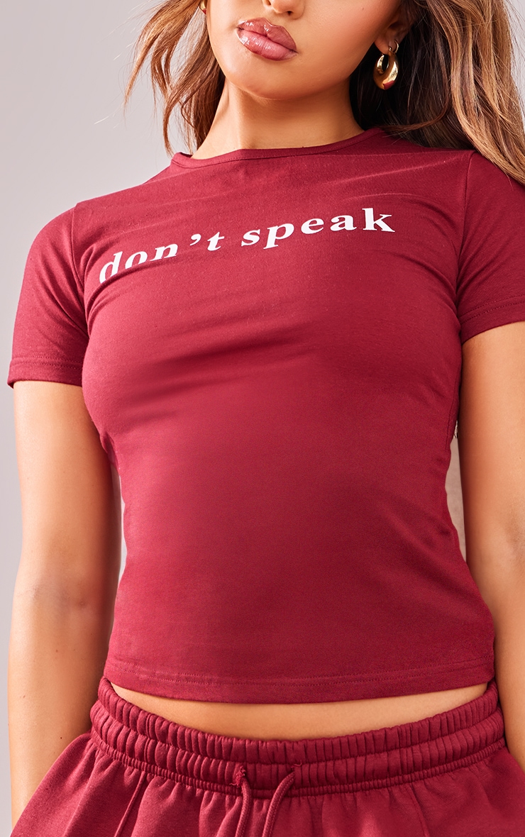 Petite Burgundy Dont Speak Graphic Cropped Tee | Petite | PLT