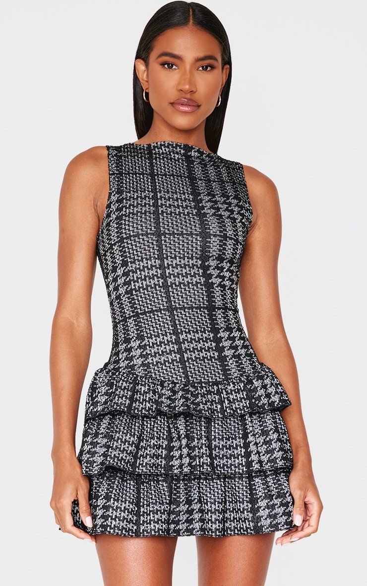 Black Boucle Sleeveless Frill Mini Dress | Dresses | PrettyLittleThing QA