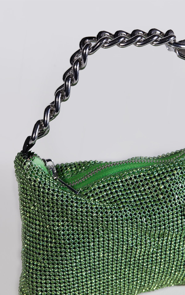 Green Diamante Slouchy Chain Handle Grab Bag | Accessories | PLT