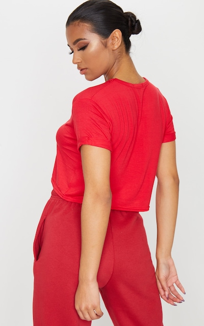 Basic Red Roll Sleeve Crop T Shirt | Tops | PLT