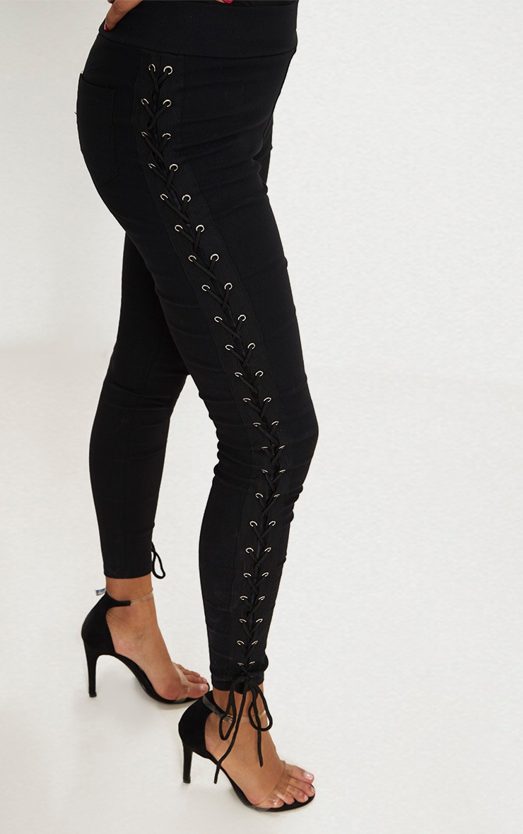 Black Lace Up Side Eyelet Pant | Pants | PrettyLittleThing USA