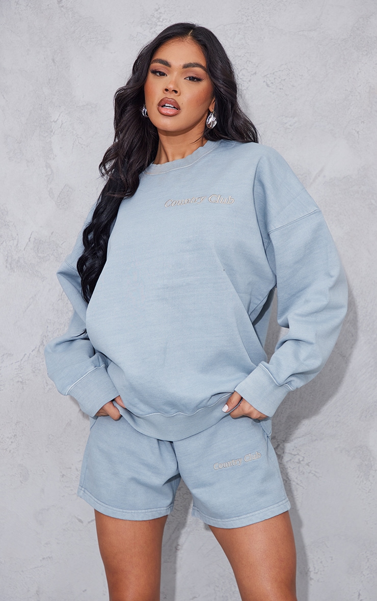 Plt Label Blue Country Club Embroidered Sweatshirt | PrettyLittleThing USA