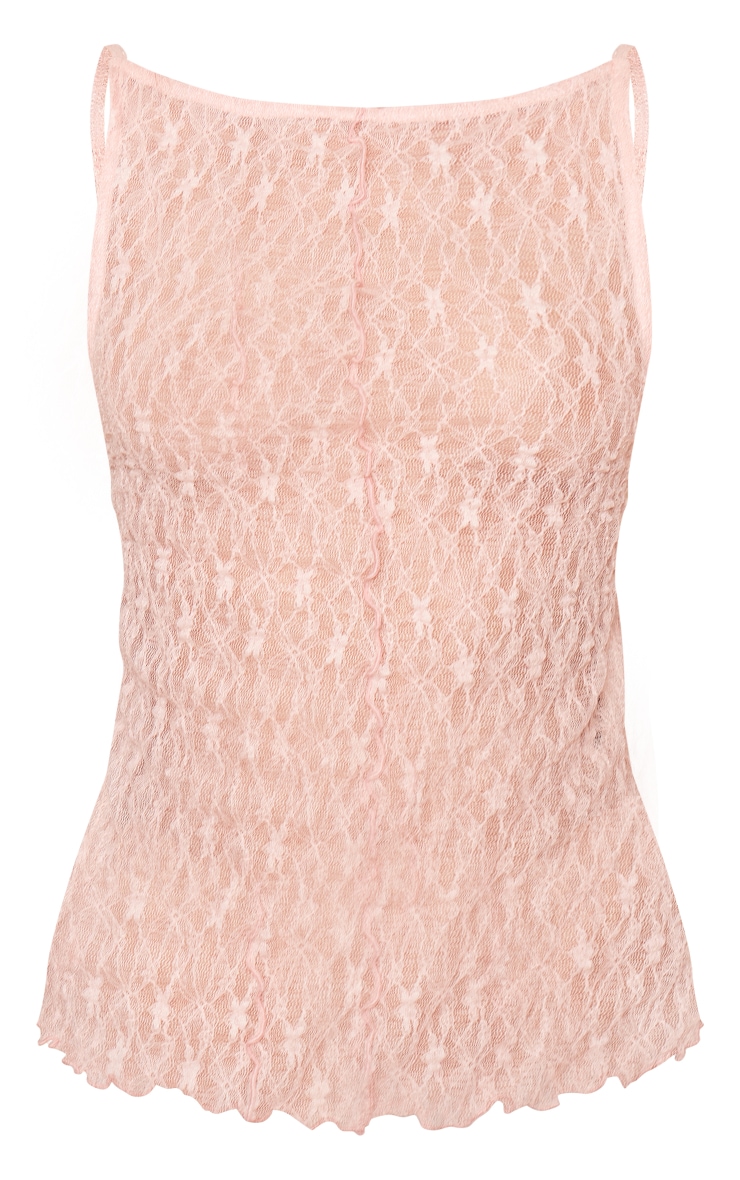 Pink Textured Lace Open Back Top | Tops | PrettyLittleThing USA