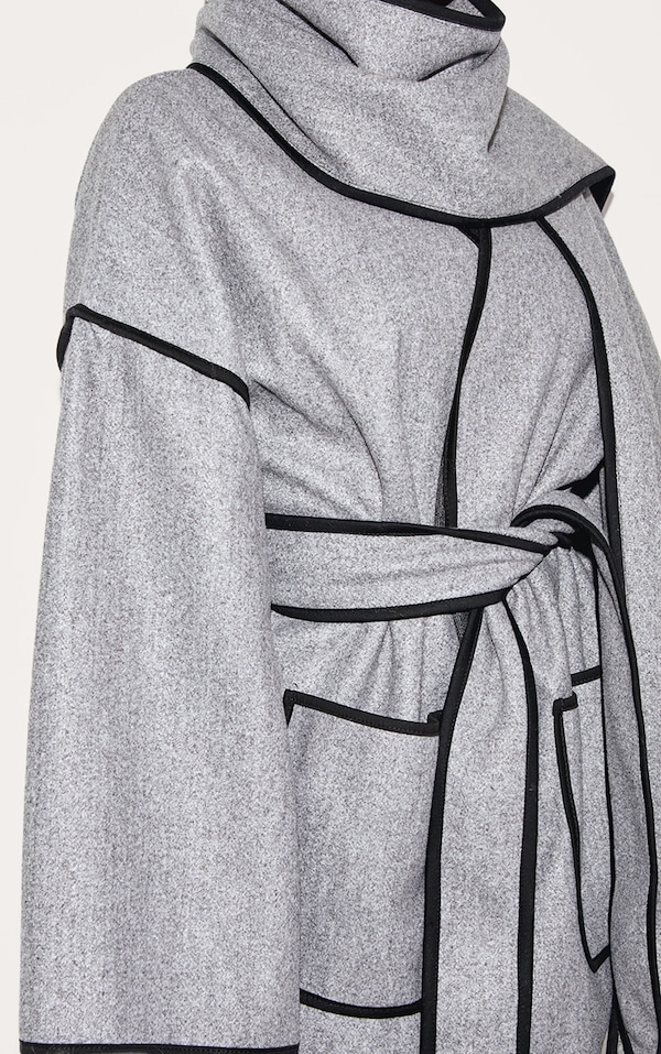 Shape Grey Wool Contrast Binding Over Belted Jacket Scarf | Shape | PLT USA