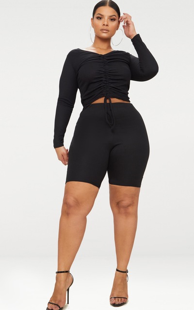 Plus Black Ribbed Ruched Crop Top | Plus Size | PLT USA