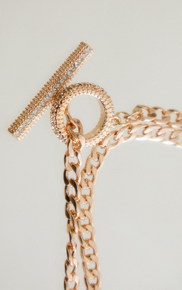 Gold Diamante Oversized T Bar Layered Necklace | Accessories | PLT