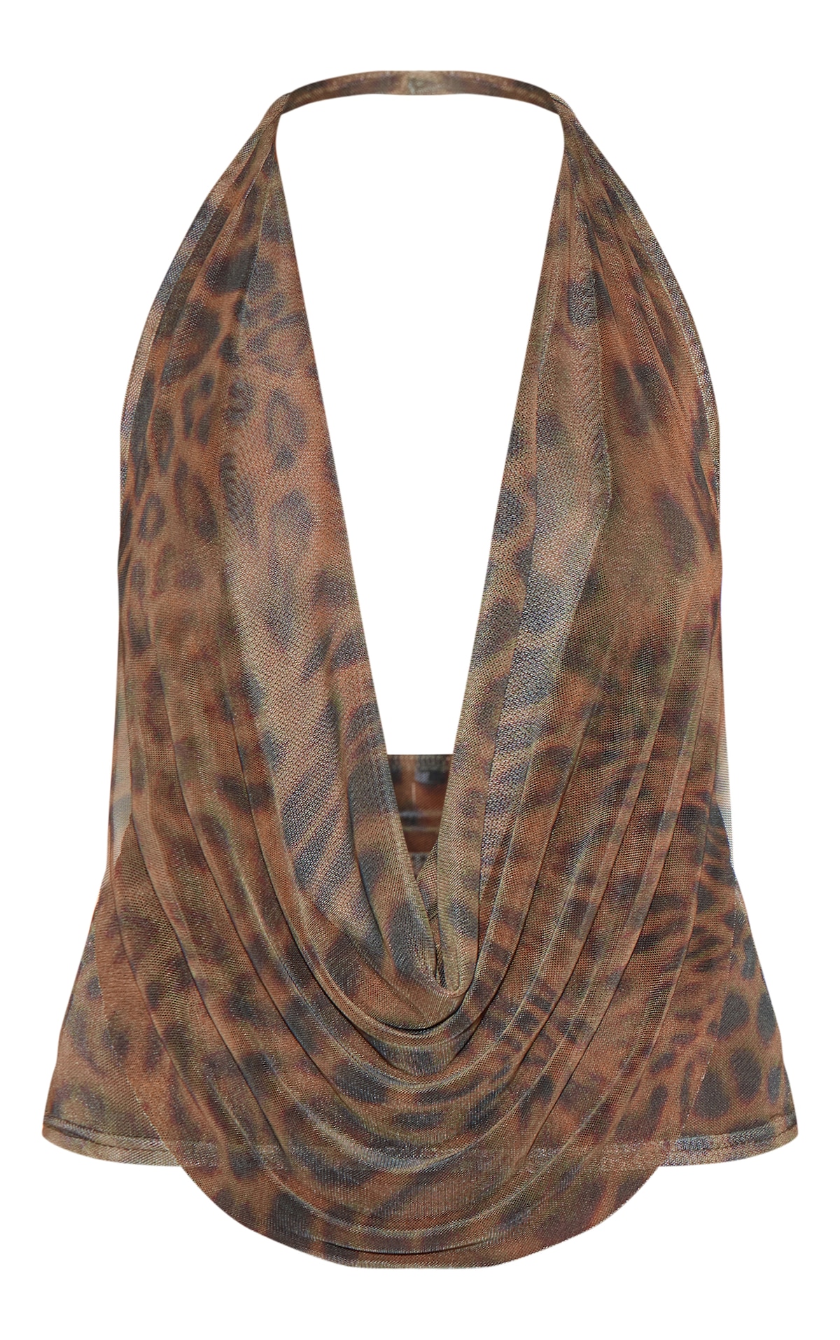 Brown Mesh Printed Halter Neck Top | Tops | PLT