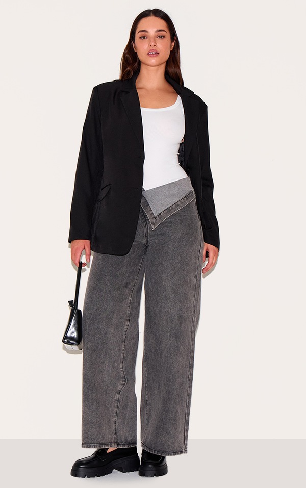 Shape Light Grey Foldover Waist Wide Leg Jeans | Shape ...