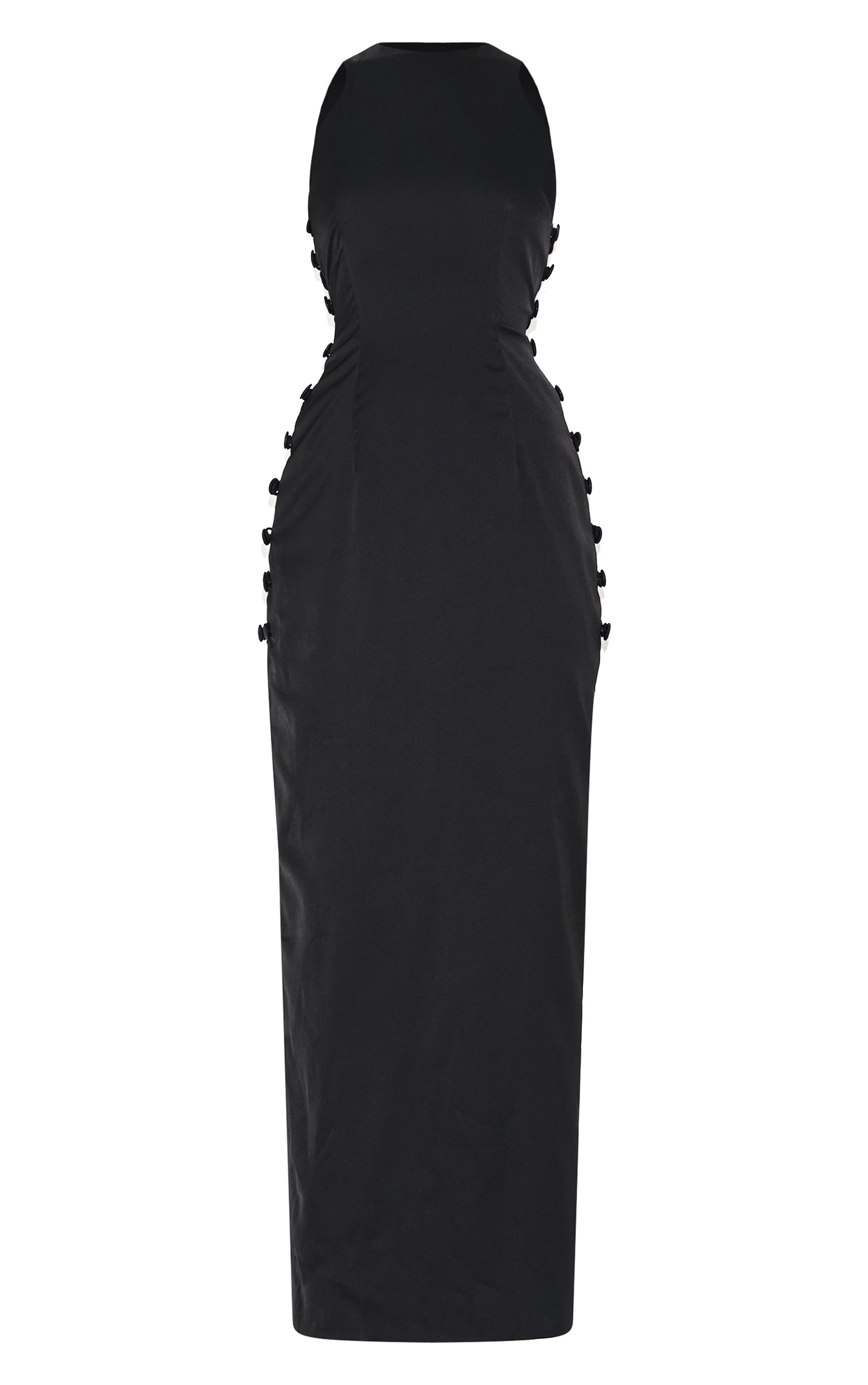 Black Woven Racer Button Detail Midaxi Dress | Dresses | PLT USA