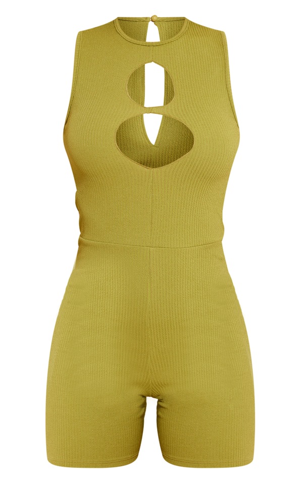 Green Crinkle Rib Centre Cut Out Unitard | Dresses | PLT
