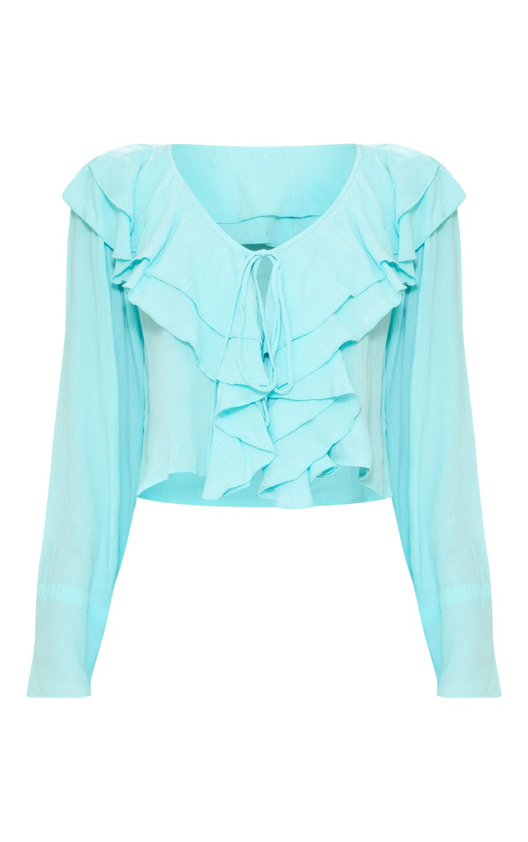 Aqua Cheesecloth Ruffle Trim Floaty Blouse | Co-ords | PLT