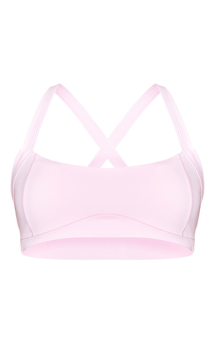 Baby Pink Sculpt Seam Detail Strappy Sports Bra | Athleisure | PLT