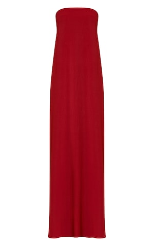 Deep Red Floaty Woven Bandeau Maxi Dress | Dresses | PLT USA
