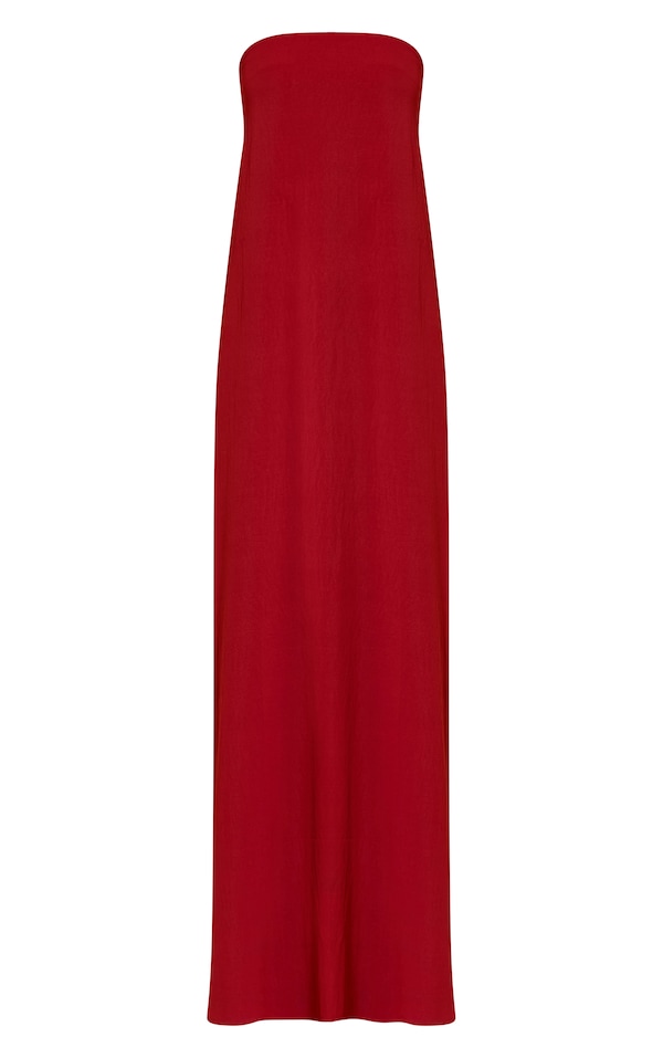 Deep Red Floaty Woven Bandeau Maxi Dress | Dresses | PLT USA