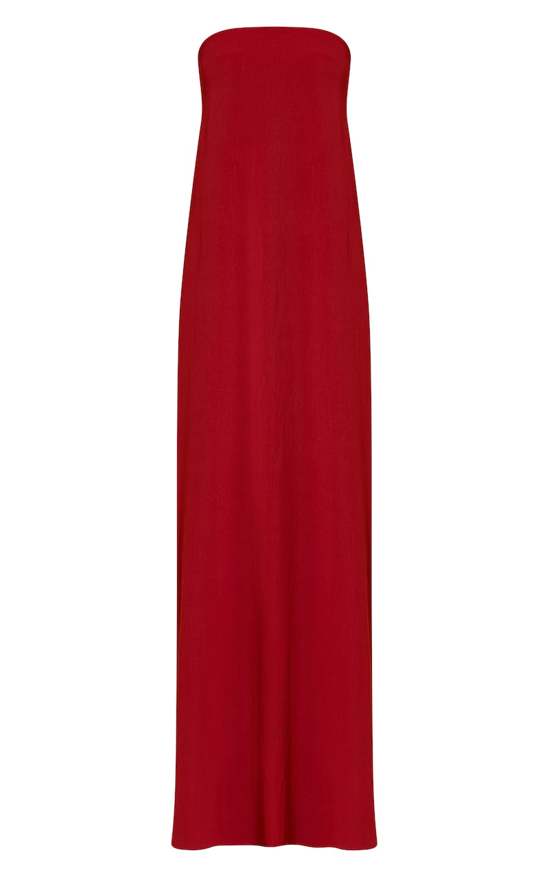 Deep Red Floaty Woven Bandeau Maxi Dress | Dresses | PLT USA