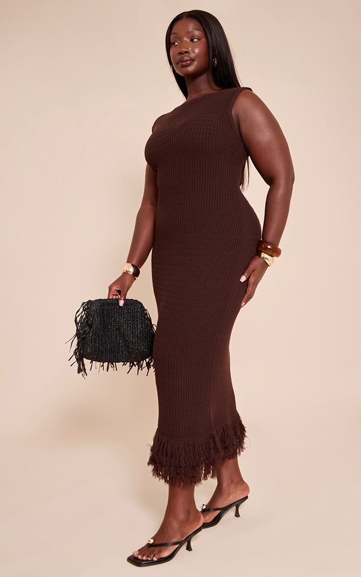 Plus Chocolate Loop Knit Asymmetric Maxi Dress | Plus Size | PLT