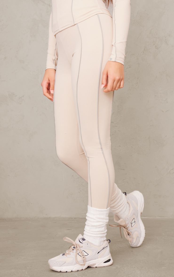 PLT Oatmeal Sculpt Contrast Seam Gym Leggings | Athleisure | PLT