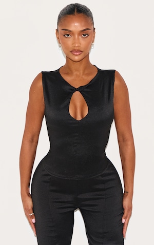 Shape Black Stretch Woven Twist Neck Keyhole Top | Shape ...