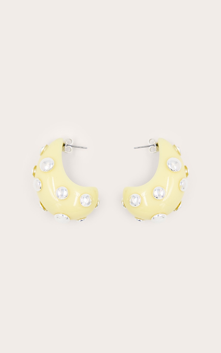 Butter Yellow Silver Studded Hoop Earrings | Accessories | PLT