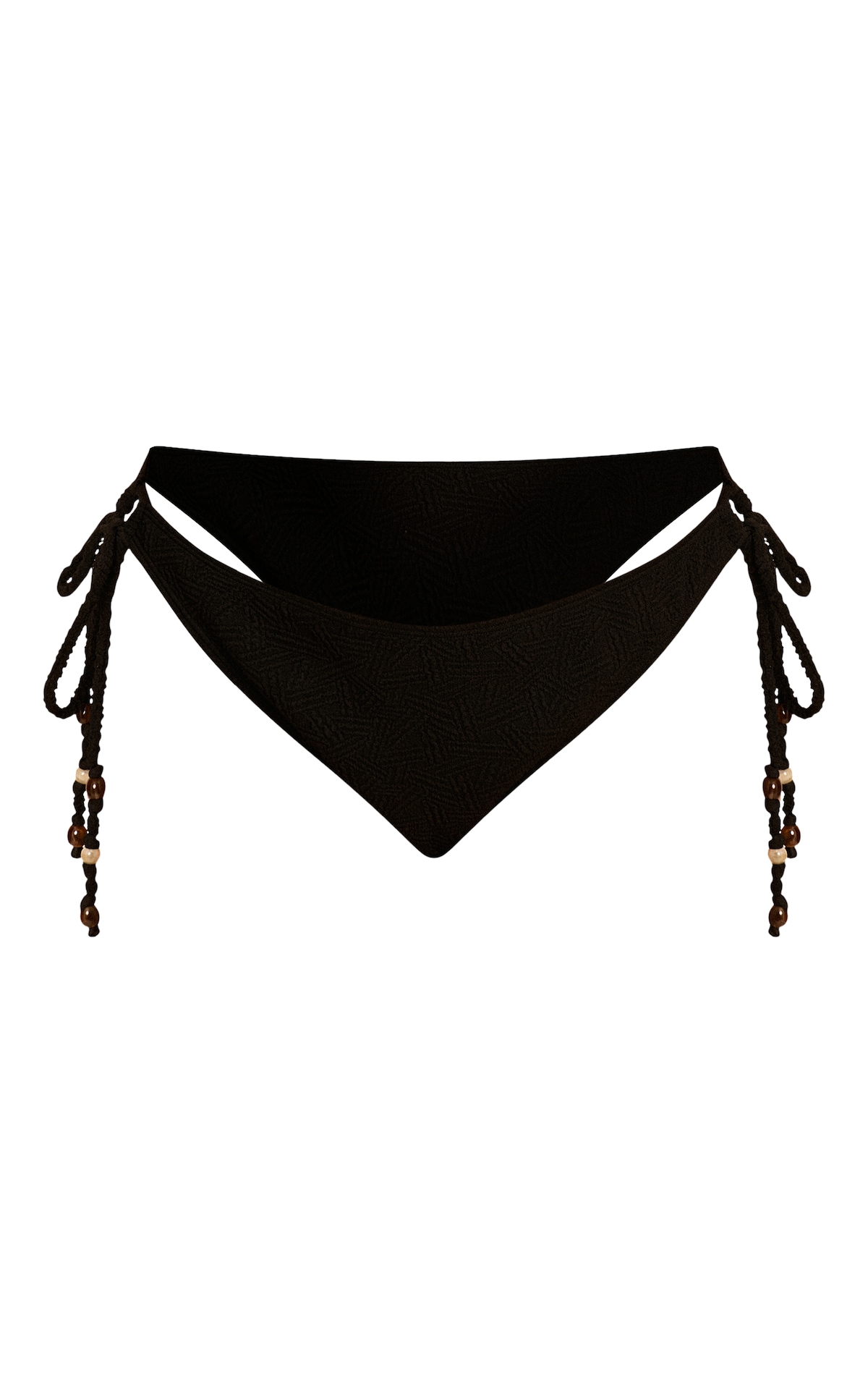 Plus Black Textured Bead Trim Tie Bikini Bottoms | Plus Size ...
