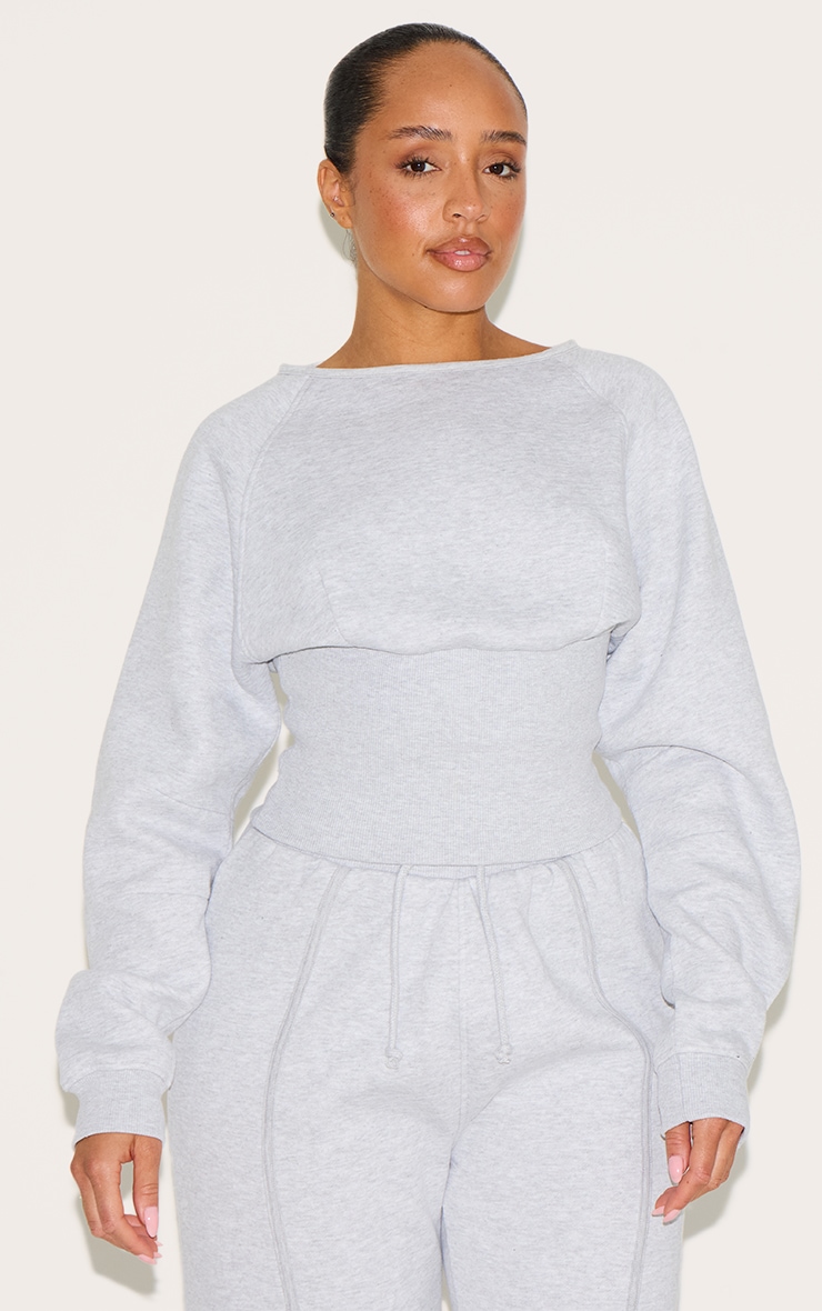 Shape Ash Grey Boat Neck Cinched Waist Sweatshirt | Shape | PLT