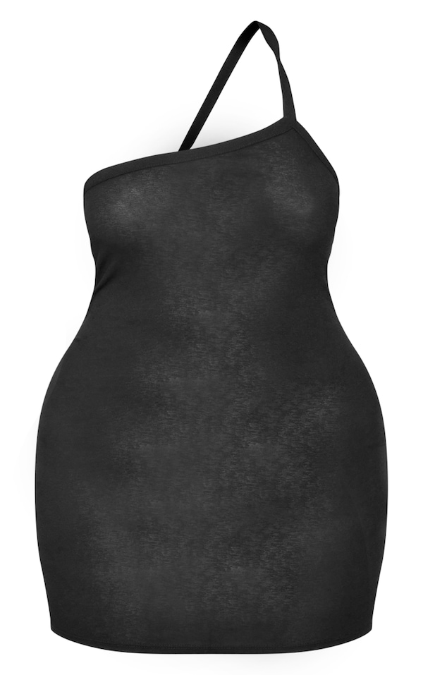 Shape Black Sheer Mesh Asymmetric Strap Mini Dress Shape Prettylittlething