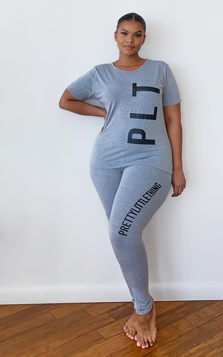 PRETTYLITTLETHING Plus Grey Legging PJ Set | Plus Size ...