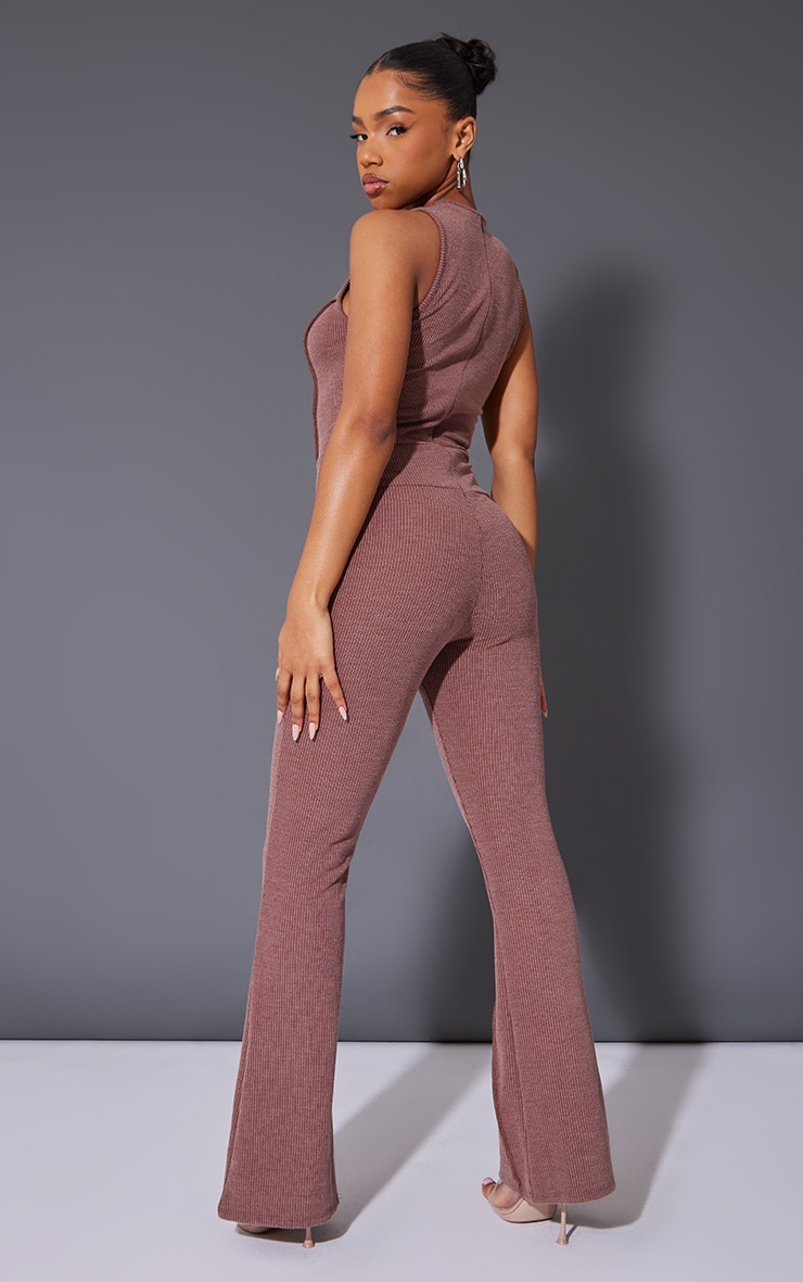 Chocolate Textured Rib Cross Cut Out Seam Jumpsuit | Dresses | PLT QA