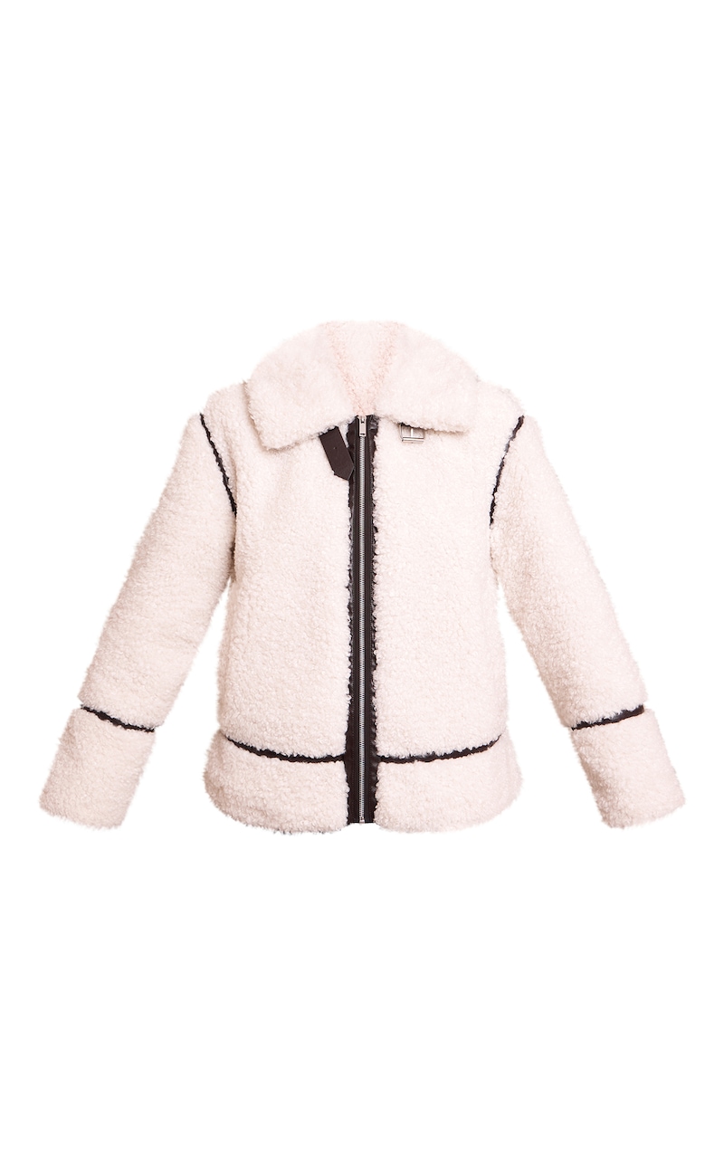 Cream Borg Panel Detail Aviator | Outerwear | PLT