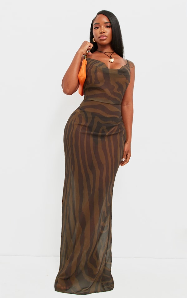 Shape Khaki Zebra Body Strappy Maxi Dress | Shape | PrettyLittleThing USA