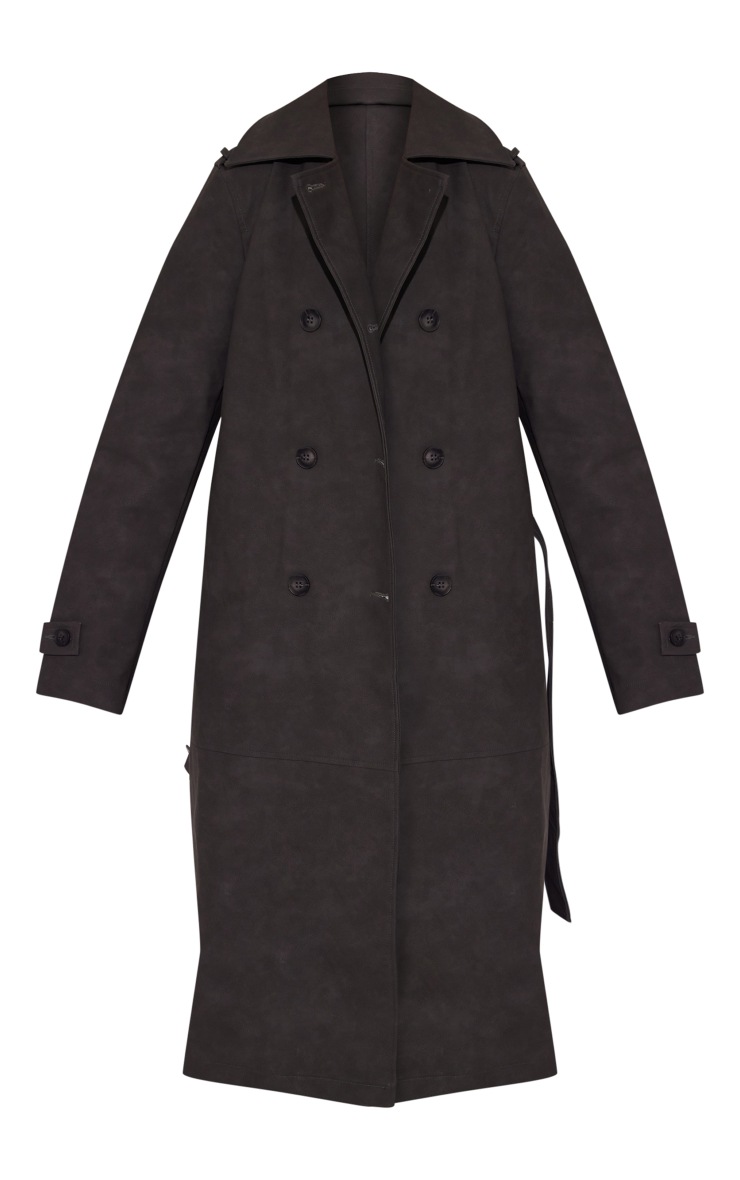 Grey Pu Double Breasted Belted Trench Coat Outerwear Prettylittlething